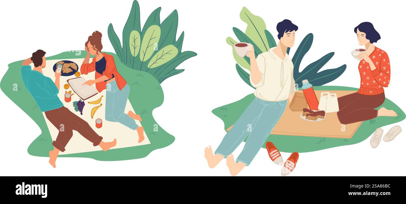 Vector illustration of a couple dancing under string lights, surrounded ...