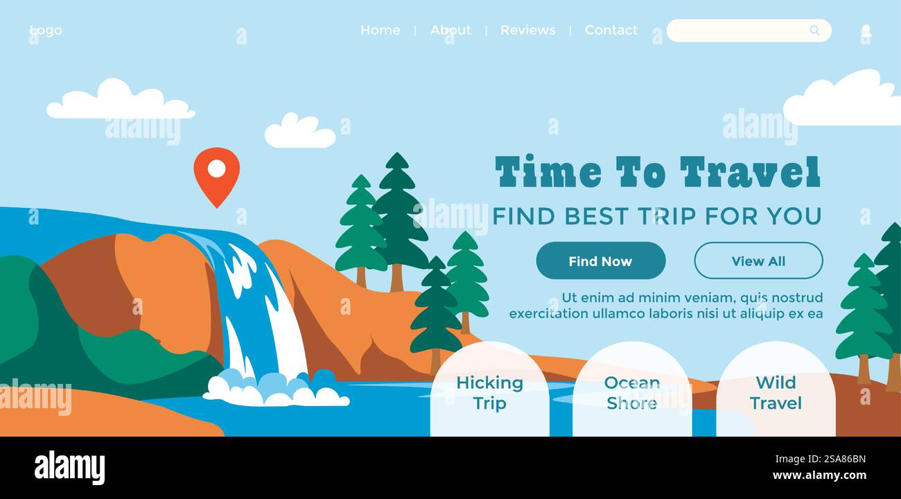Time to travel, find your trip, vector illustration, website header ...
