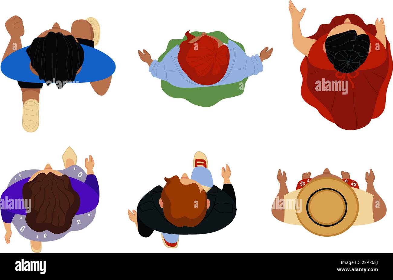 Vector overhead view of diverse people, contemporary style.. Overhead ...
