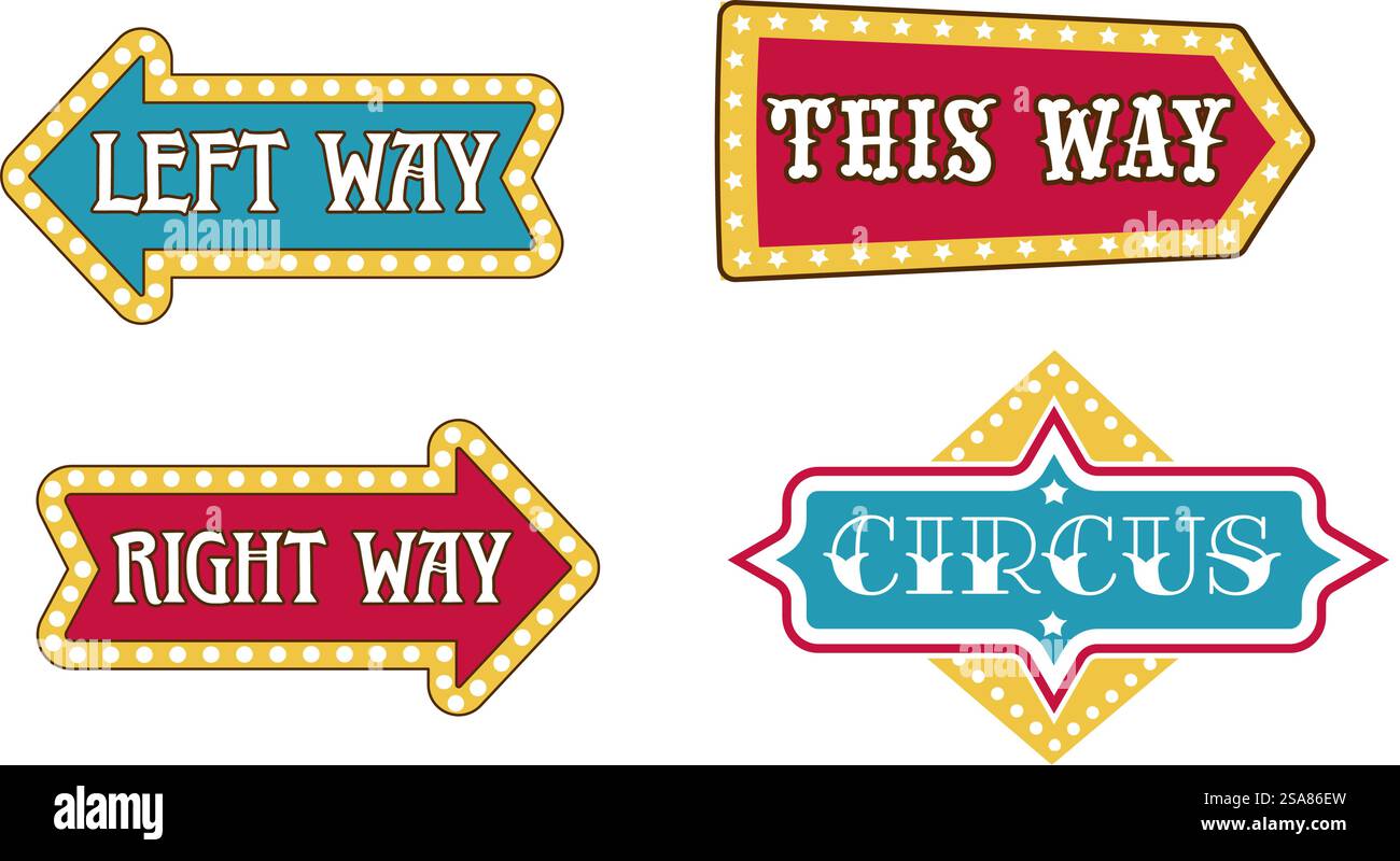 Collection of circus-themed arrow signs in a retro style, isolated on ...