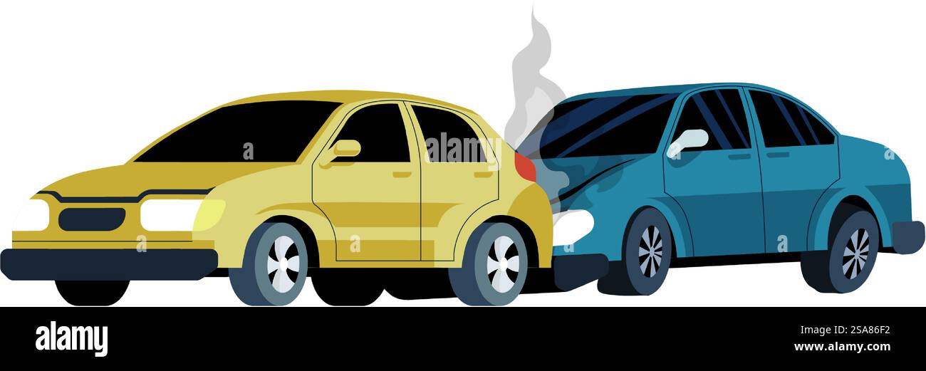 Vector illustration showing a frontal collision between two cars ...