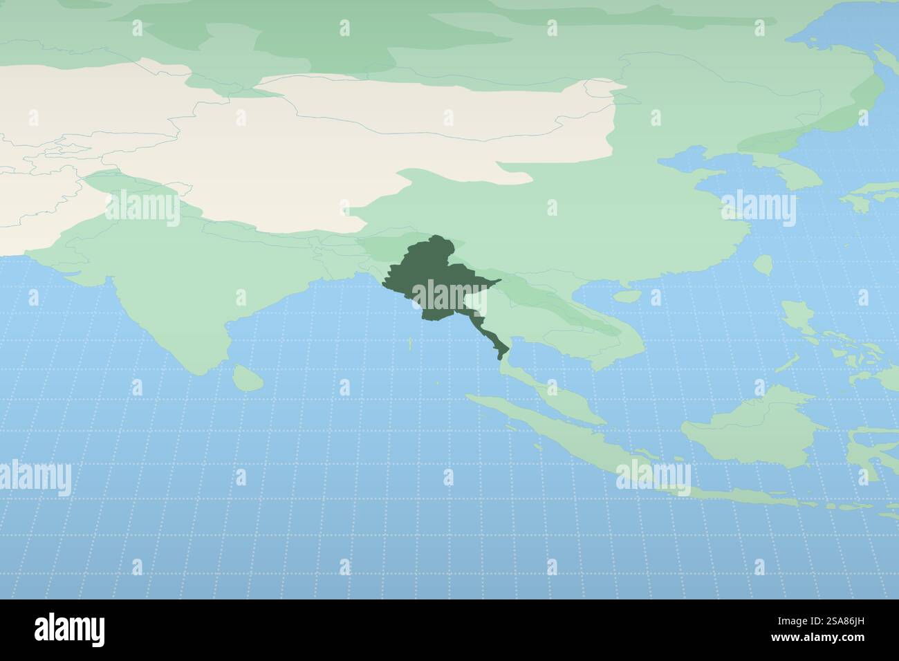 Myanmar highlighted on a detailed map, geographic location of Myanmar ...