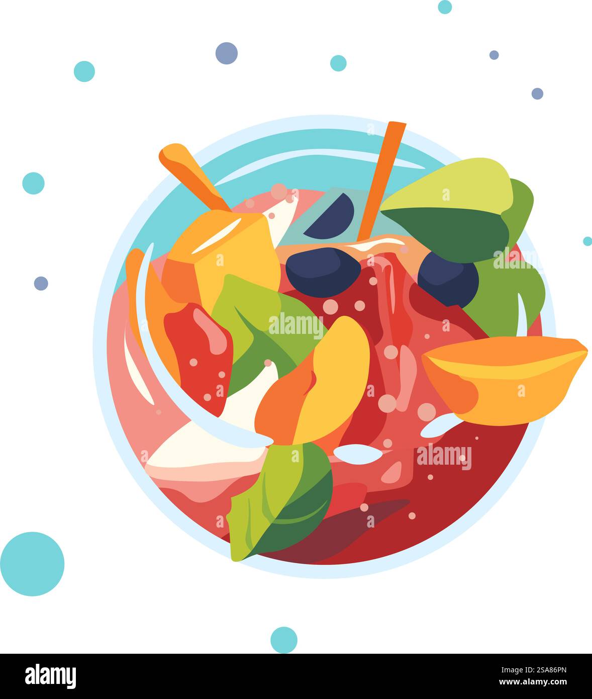 A modern vector illustration of a tropical fruit salad in a bowl ...