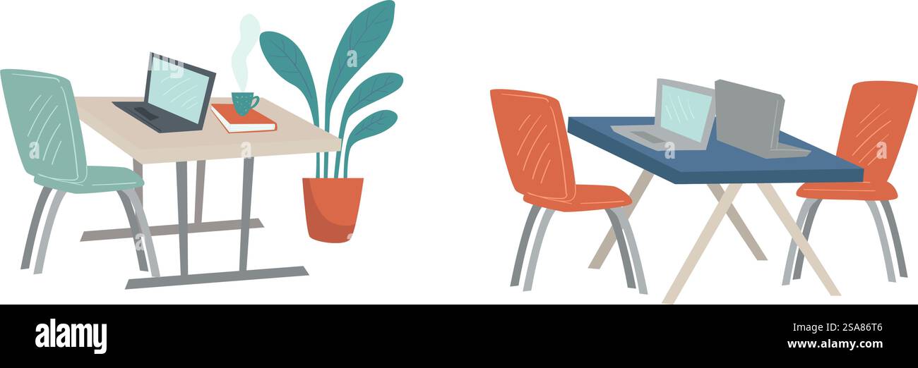 Vector depiction of a dual-purpose dining and work area with modern ...