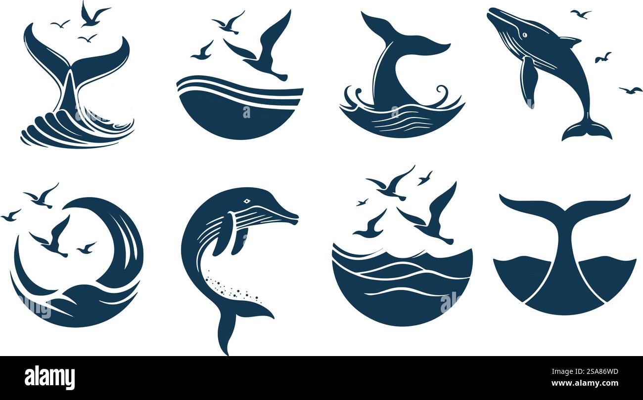 stylized vector illustration of a whale, elegantly designed in a ...