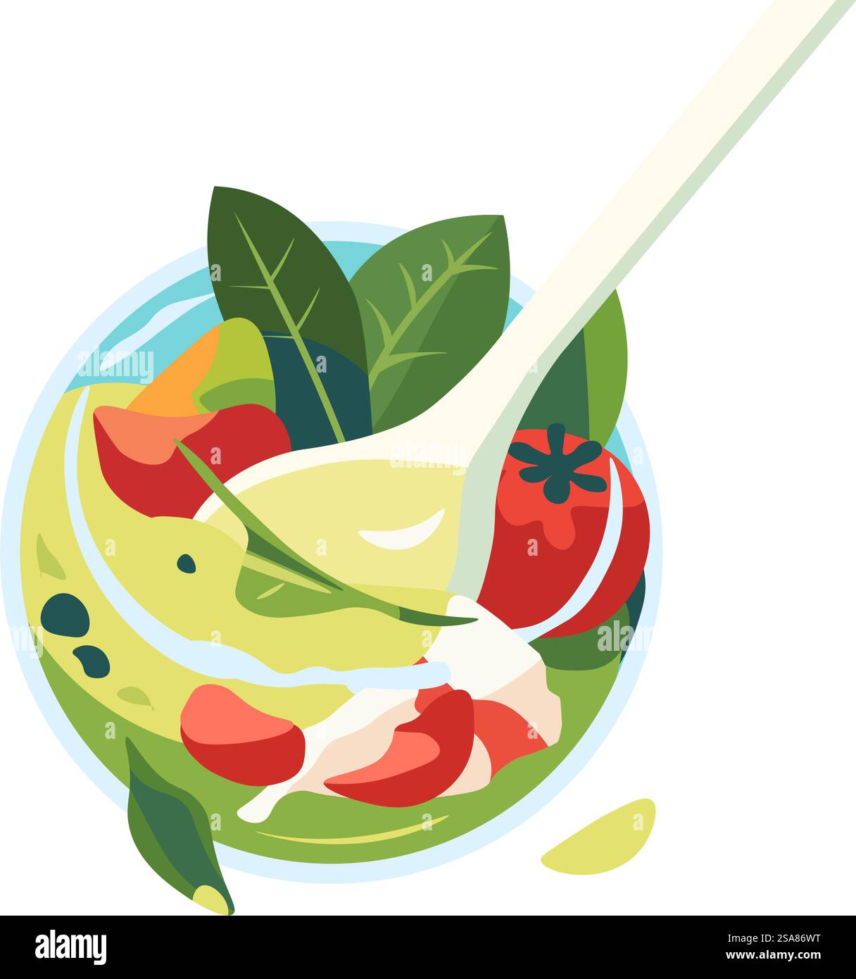 Vector illustration of a green spinach salad with strawberries and ...