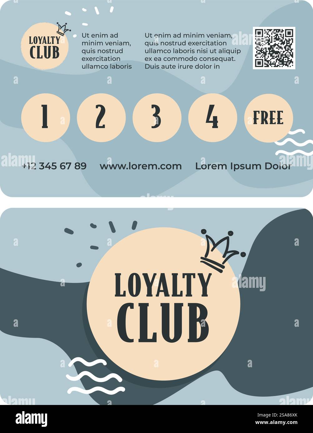 Stylized loyalty club card featuring abstract water elements and ...