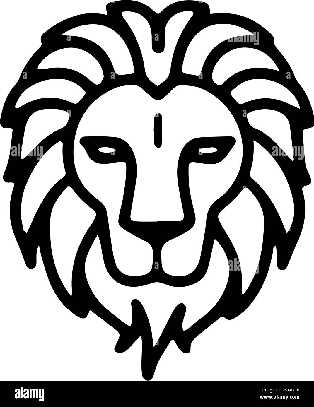 Stylized lion head, line art vector illustration, isolated on white ...