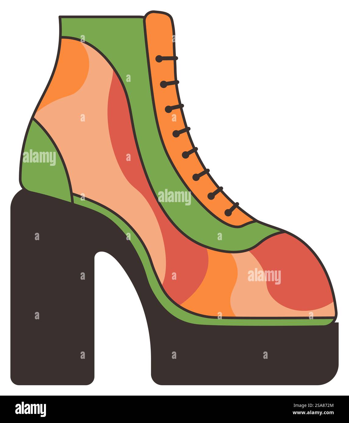 Retro high heel boot in psychedelic colors, vector illustration ...