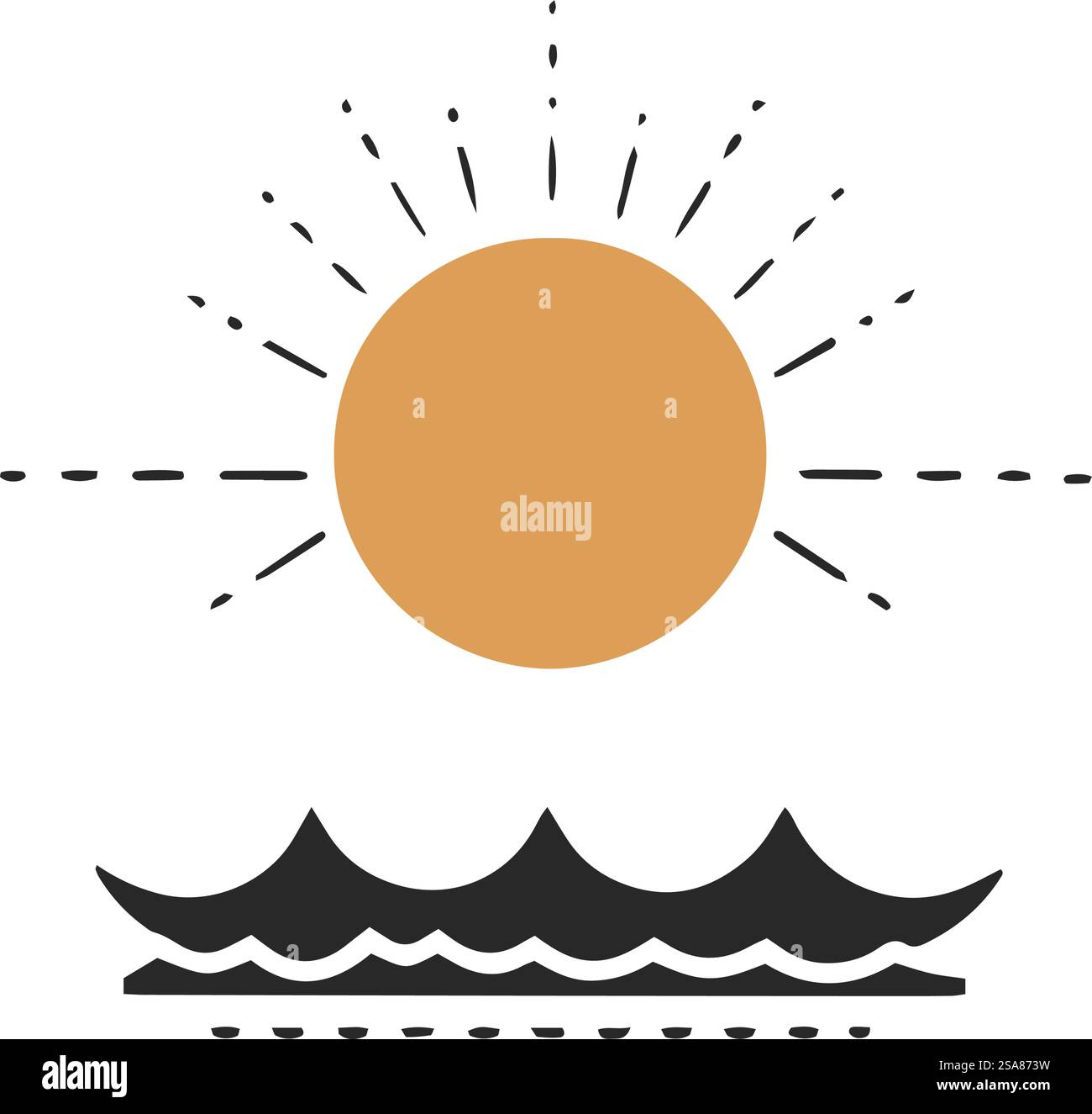 Artistic vector depiction of a sun setting over sea waves hi-res stock ...