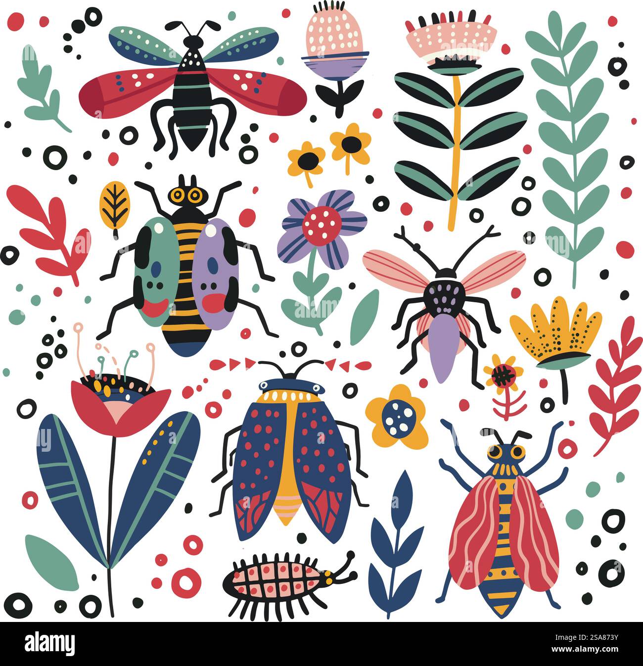 A colorful and engaging vector collection of garden insects, including ...