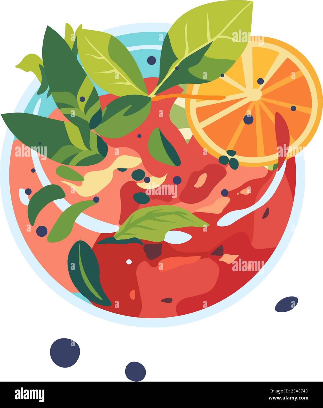 A modern vector illustration of a tropical fruit salad in a bowl ...