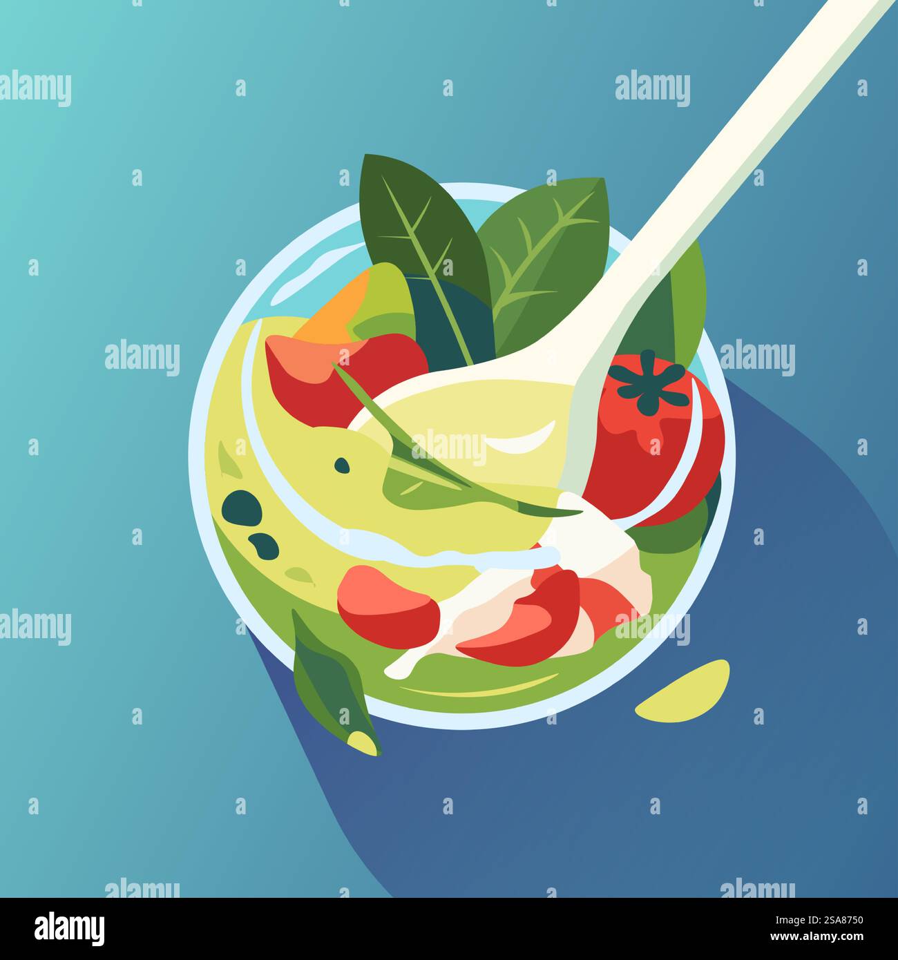 Vector illustration of a green spinach salad with strawberries and ...