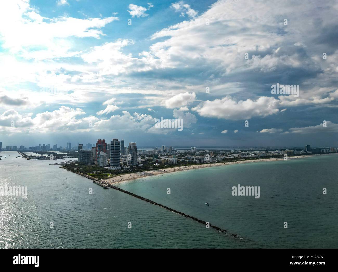 Drone view of The skyline of Miami. Miami Beach aerial view. South ...