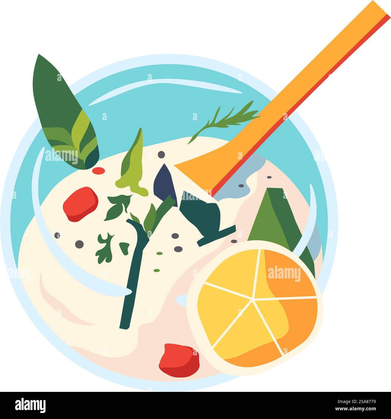 A vibrant vector illustration of a contemporary food plating with ...