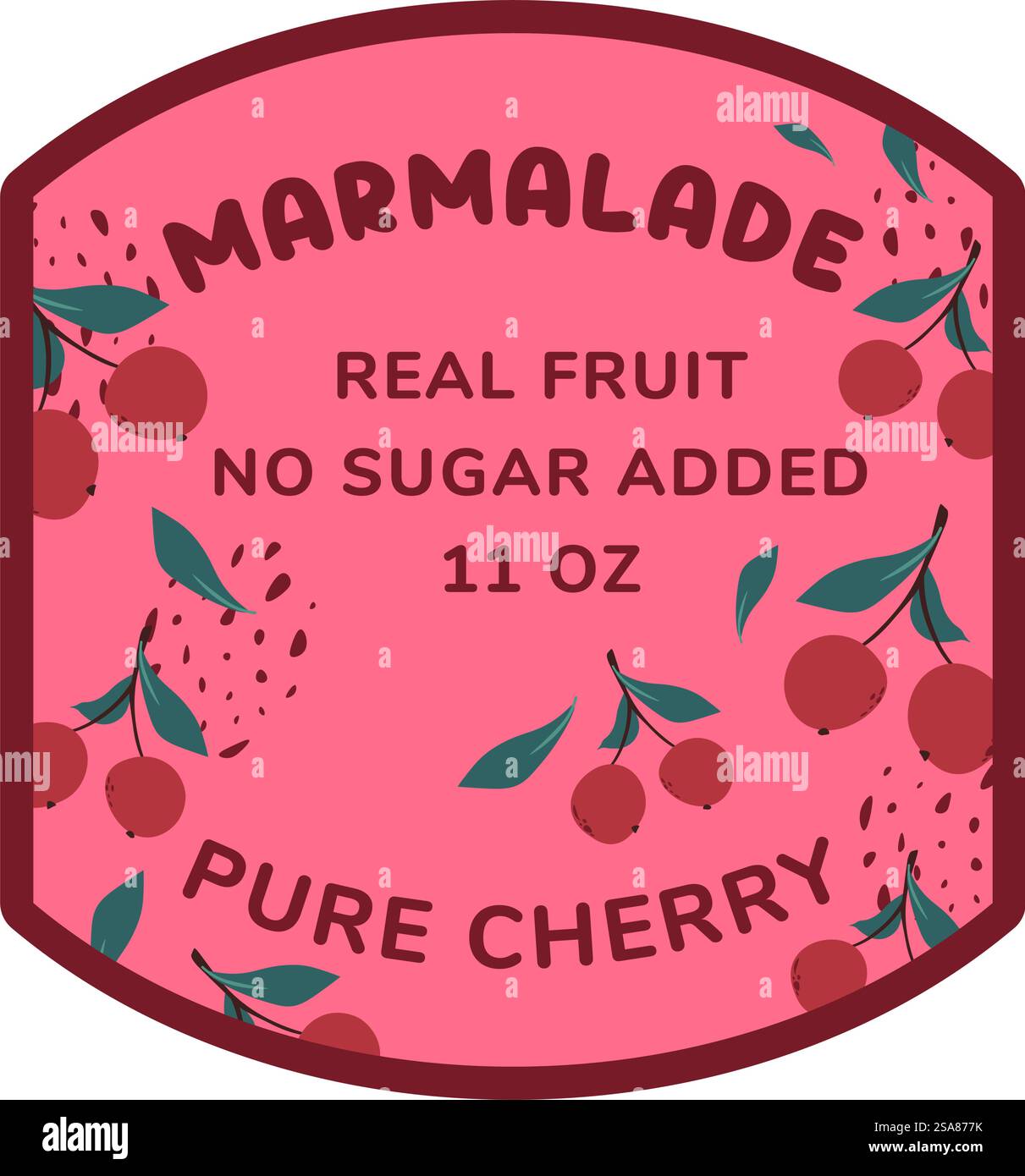 Cherry marmalade jar label in vector, pure fruit with no sugar, on pink ...