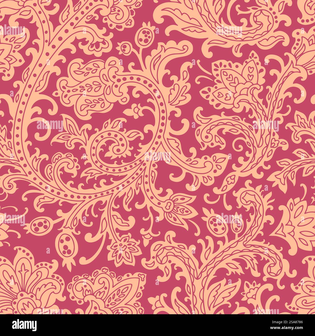 Vector illustration of an intricate paisley pattern in pink and beige ...