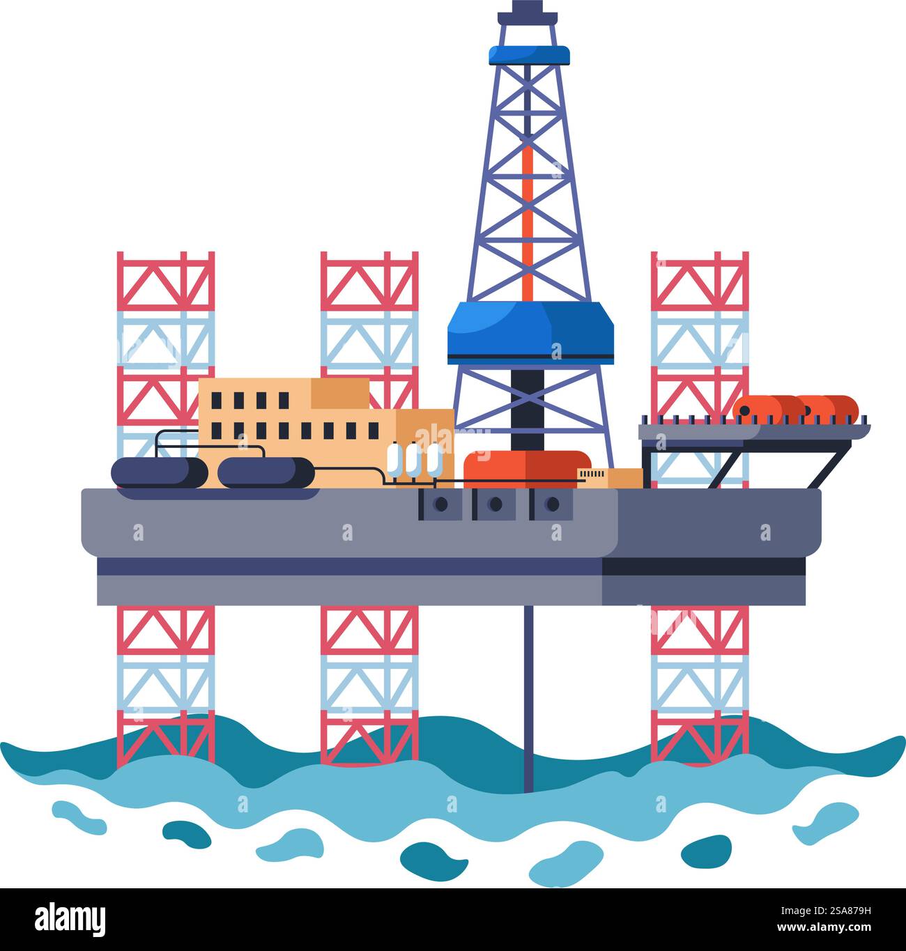Colorful vector illustration of offshore oil rig, highlighting energy ...