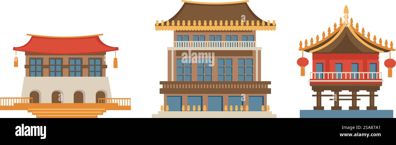Vector illustration of distinctive Asian architectural elements for ...