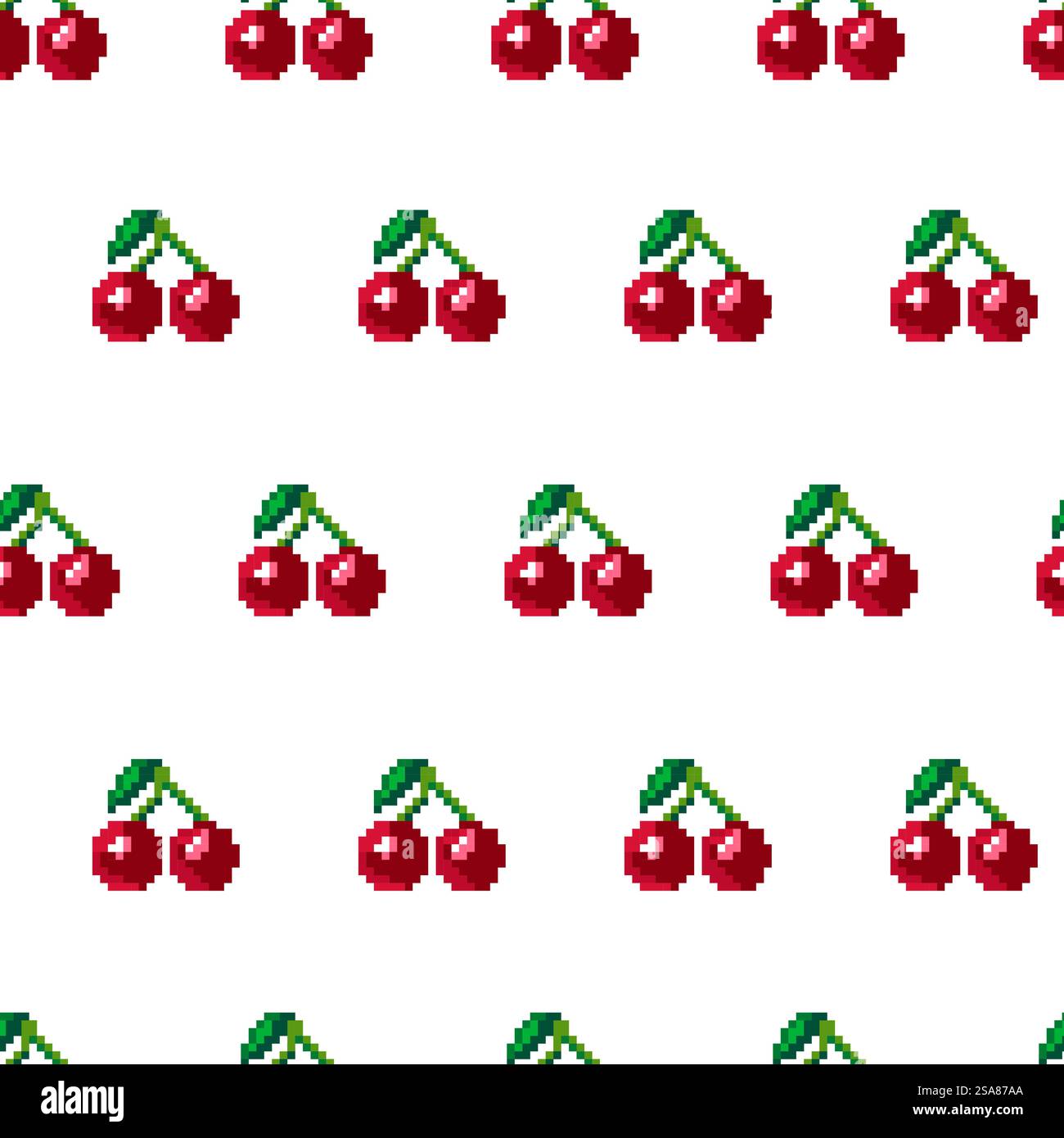 Seamless pattern with pixel art cherries, designed in a retro style ...