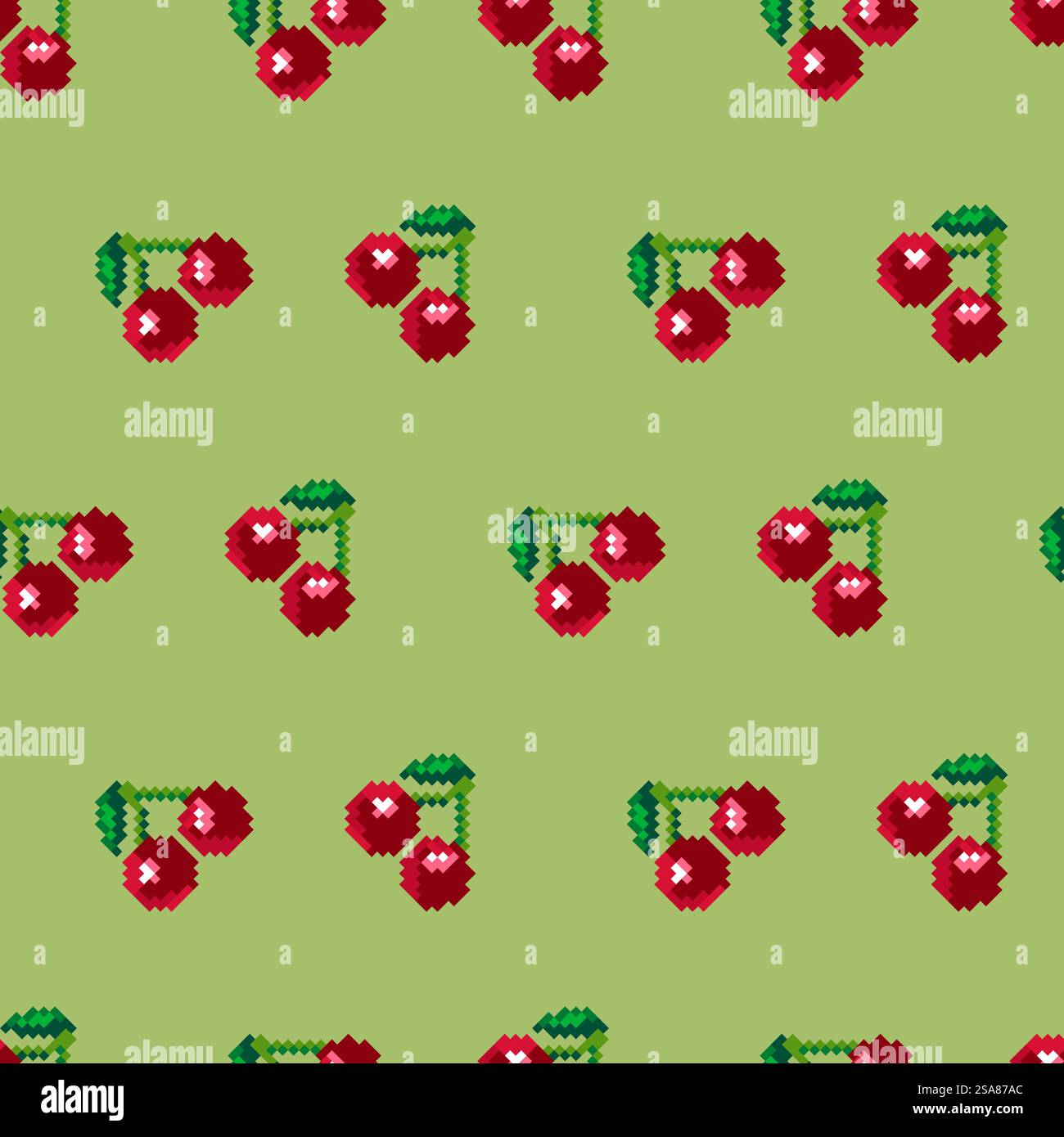 Seamless pattern with pixel art cherries, designed in a retro style ...