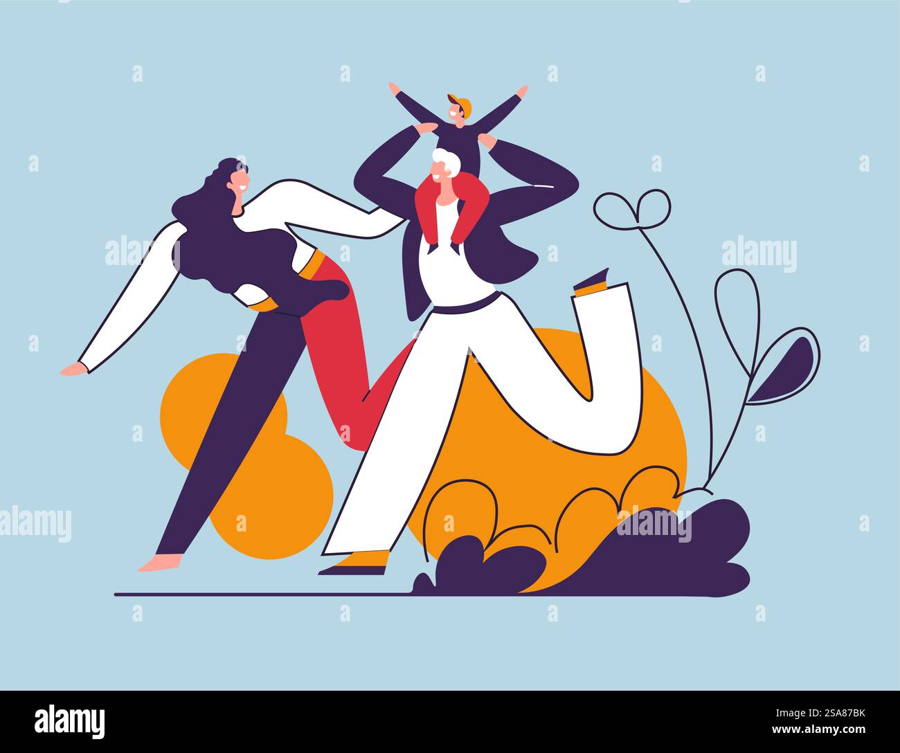 Illustration of a family enjoying outdoor activities together. Vector ...