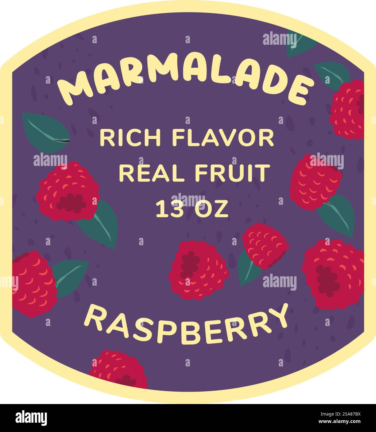 Vector label for raspberry marmalade, deep purple background, fruit ...