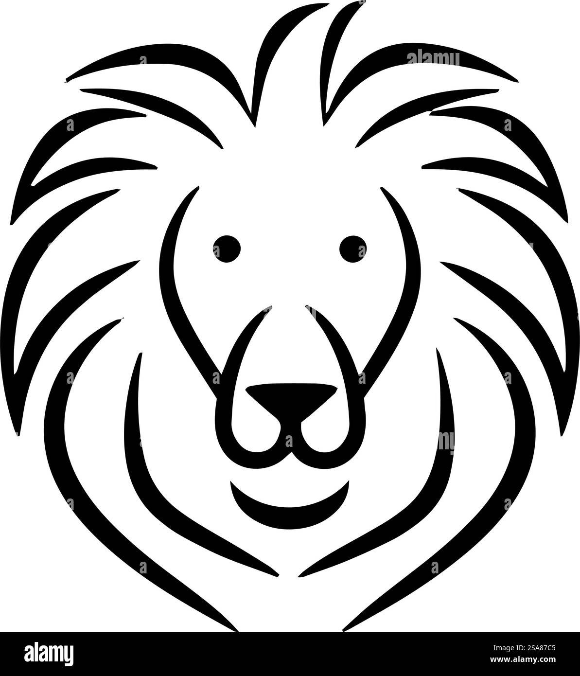 Stylized lion head, line art vector illustration, isolated on white ...