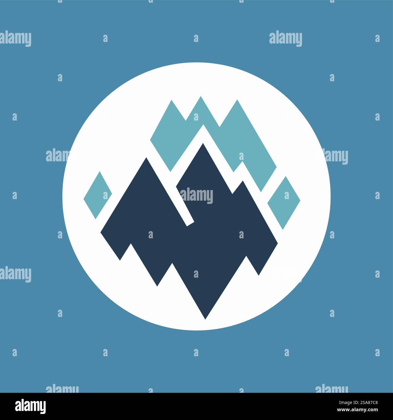 Abstract emblem featuring mountain peaks in blue tones, isolated on a ...