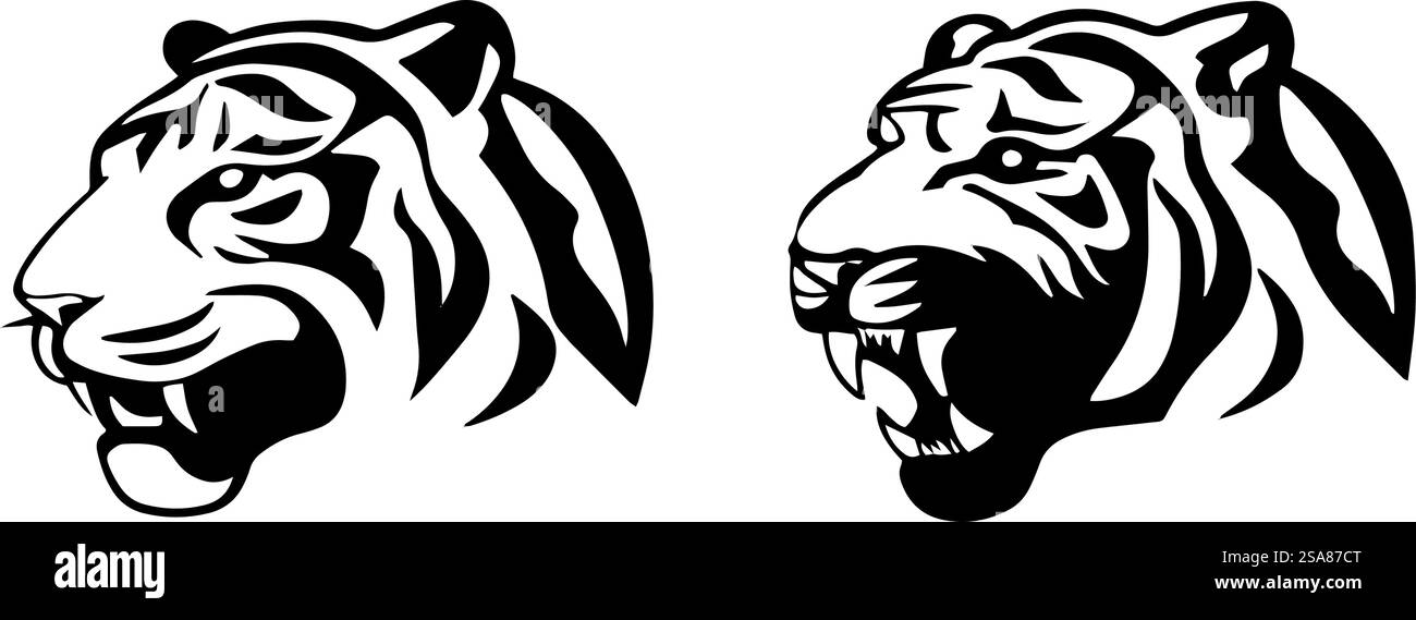 Abstract tiger face design, line art style, vector illustration ...