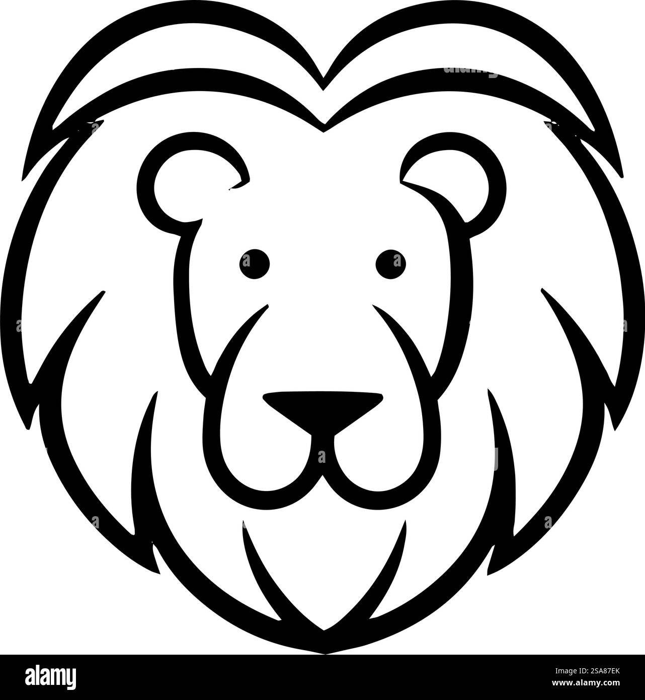 Stylized lion head, line art vector illustration, isolated on white ...