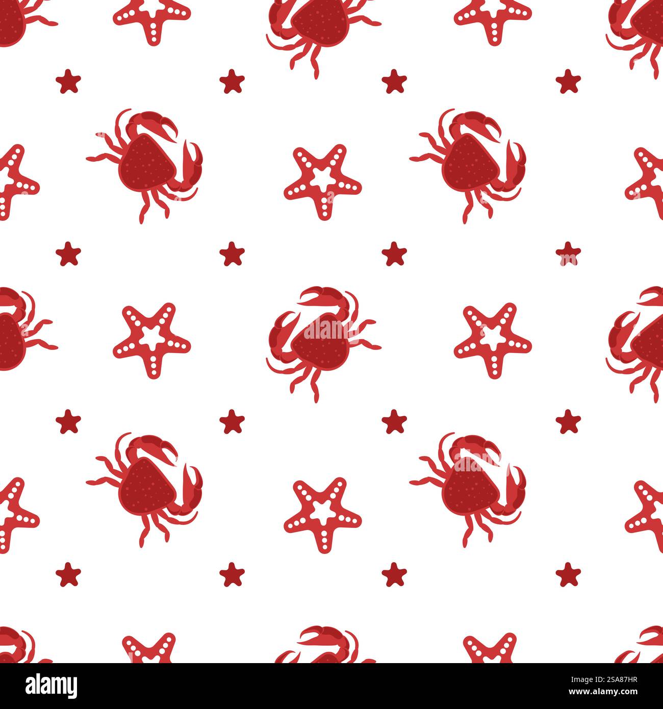 Seamless pattern with crabs and starfish, designed in a flat style ...