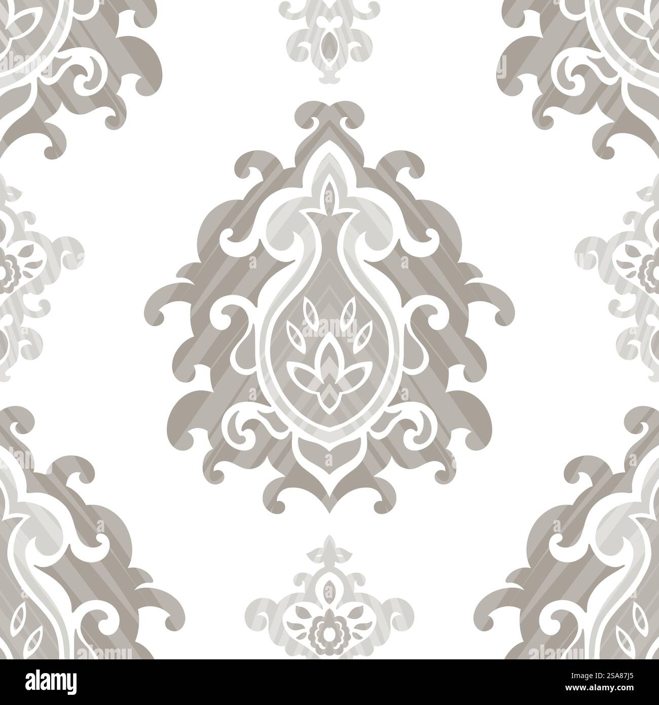 legant vertical floral damask pattern in beige shades, creating a ...