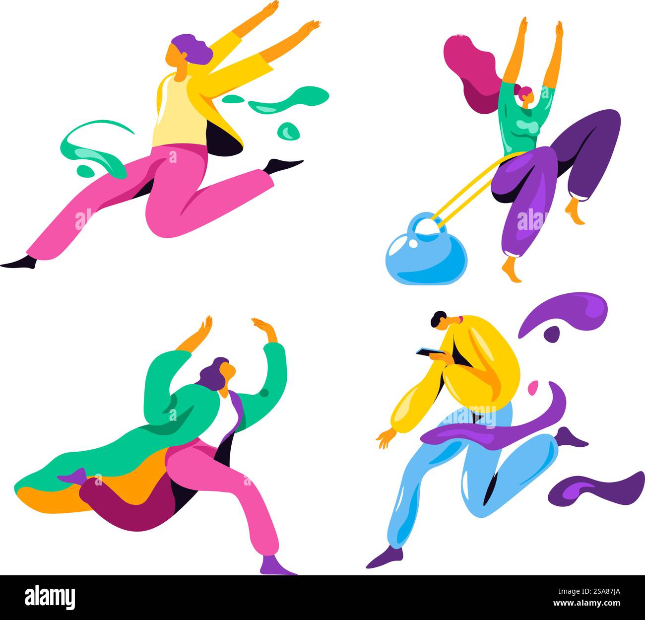 Illustration of colorful people in various dynamic poses. Vector ...