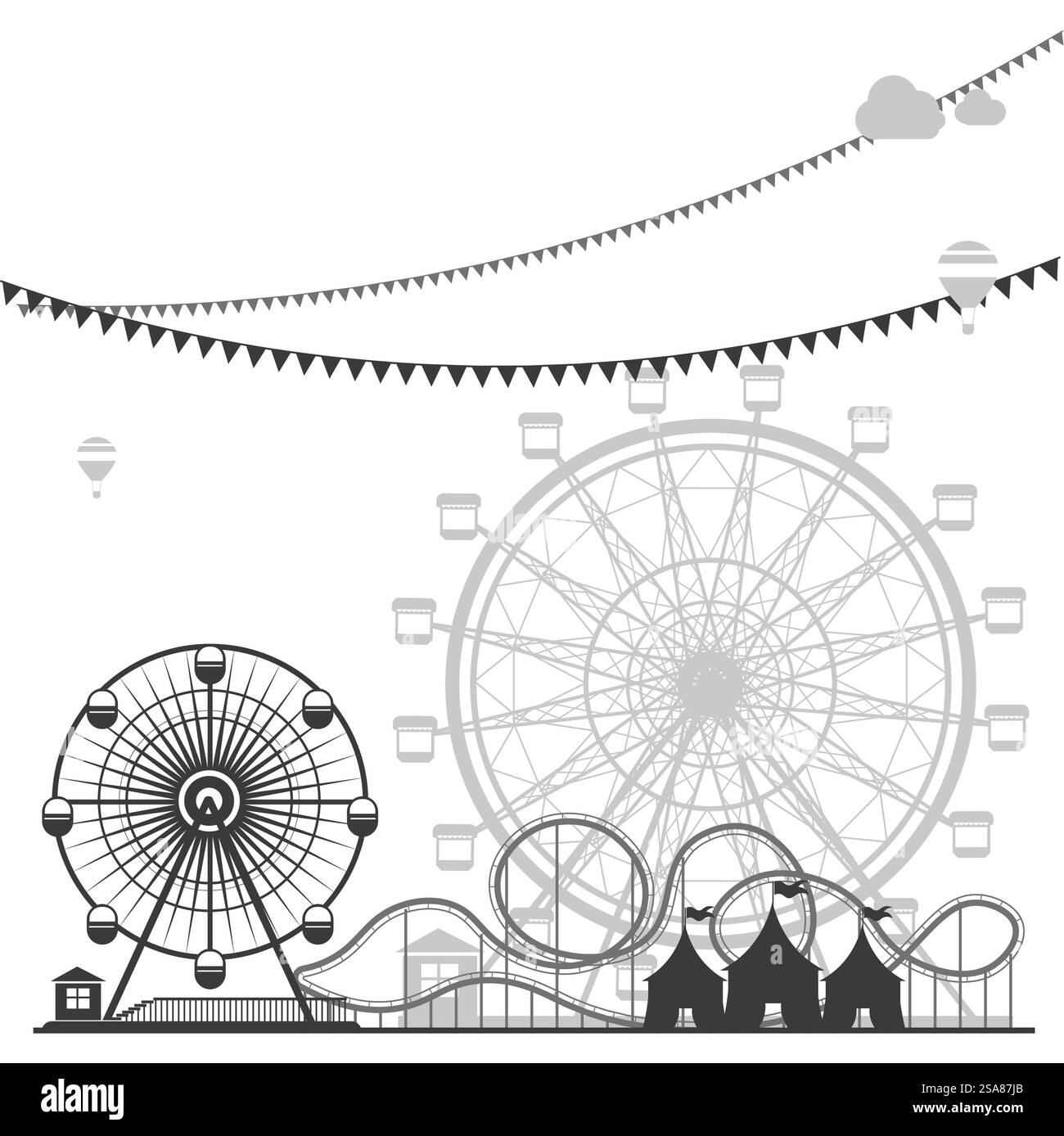 Detailed monochrome illustration of a ferris wheel hi-res stock ...
