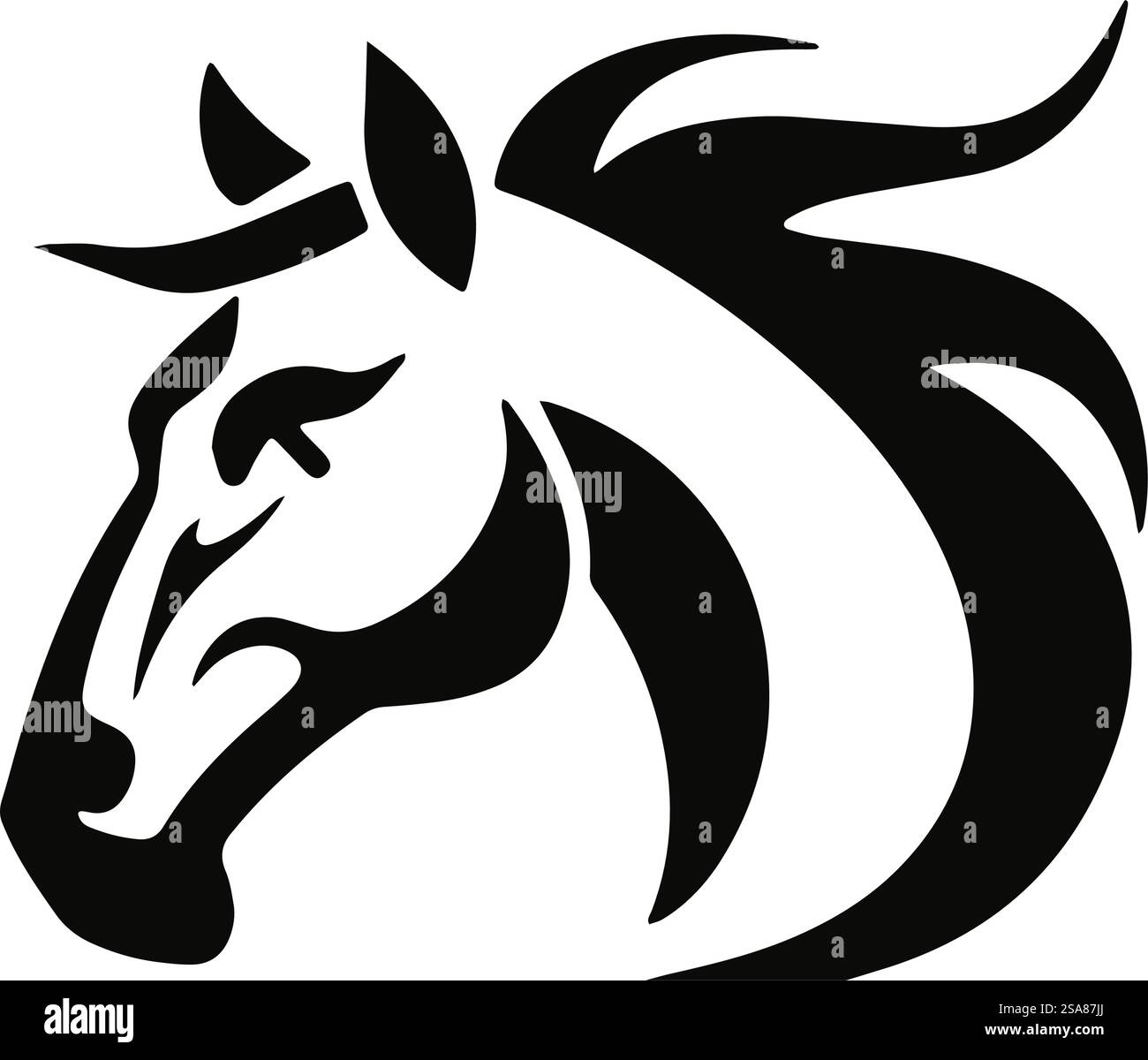Bold black horse head logo, isolated on white background. This vector ...