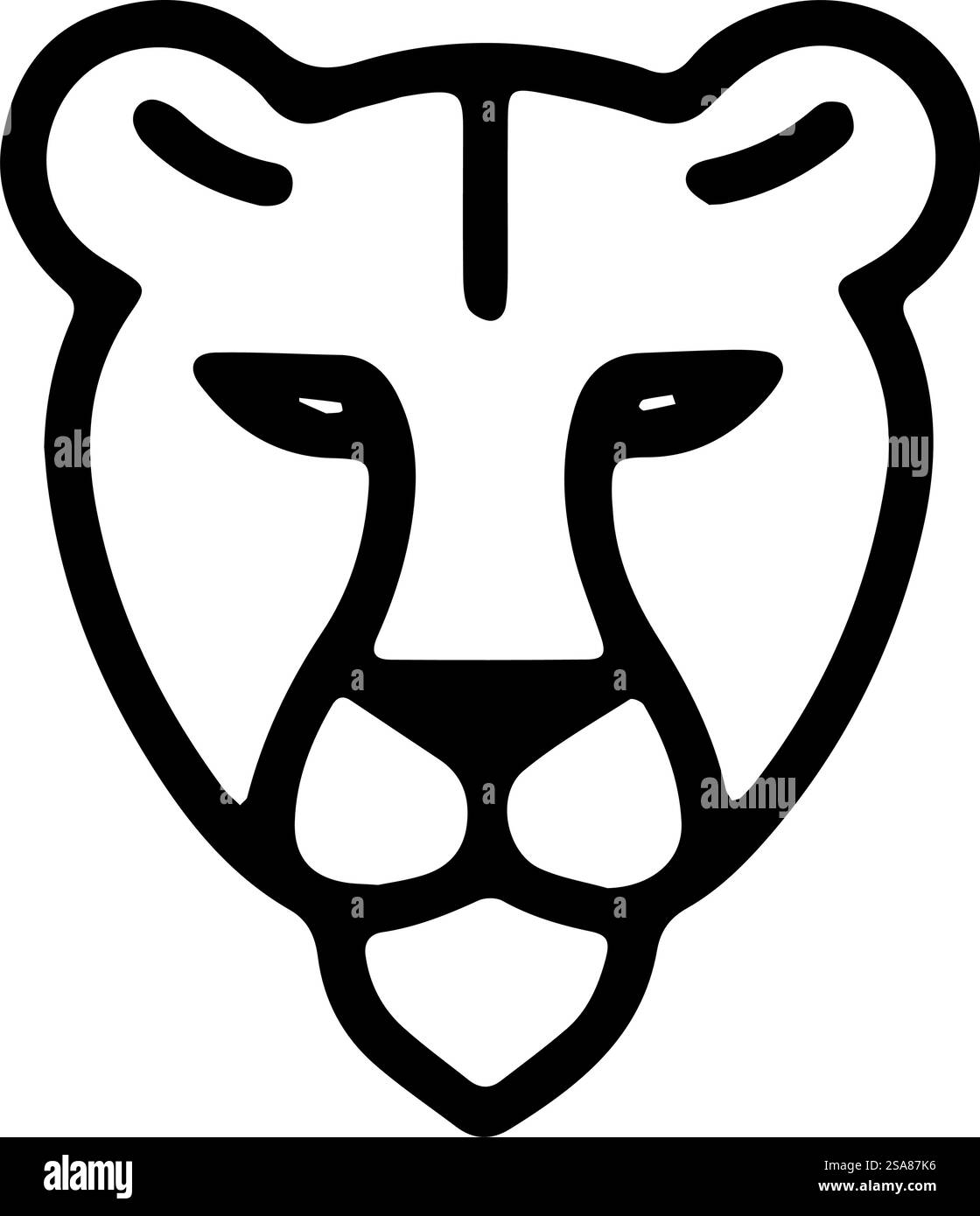 Stylized lion head, line art vector illustration, isolated on white ...