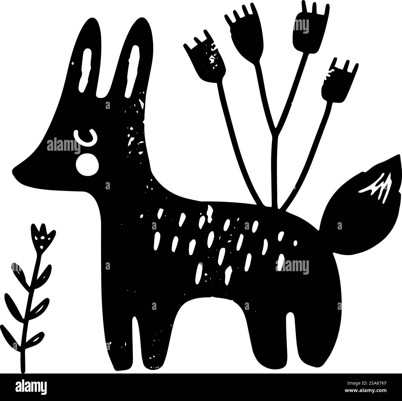 Contemporary folk art rabbit with electric plugs design, vector graphic ...