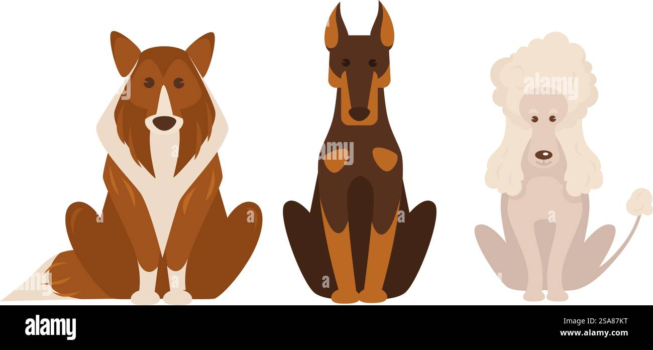 Pedigree dogs showcased in a cartoon vector set, great for veterinary ...