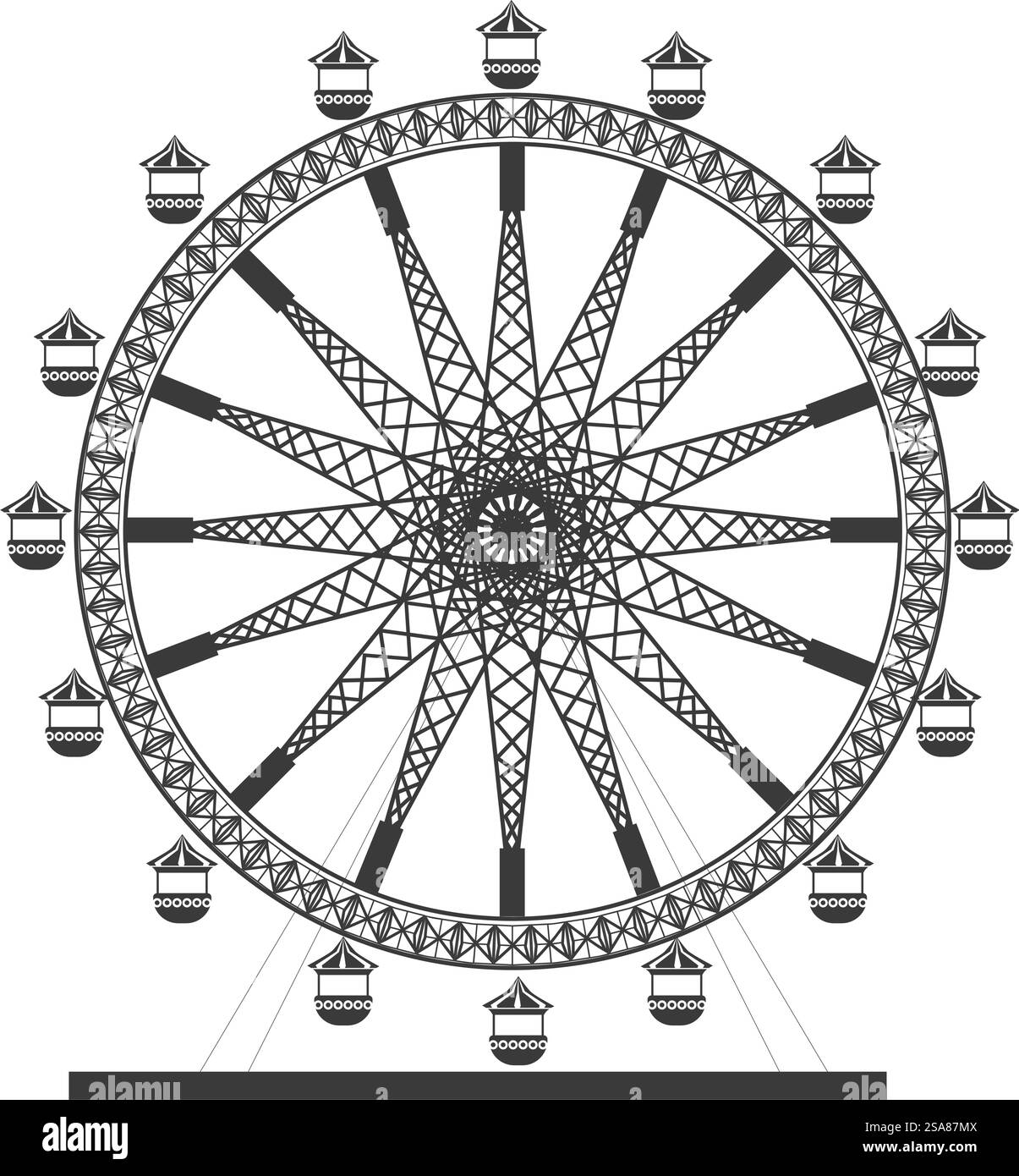 Iconic amusement park structures in monochrome, isolated on white ...