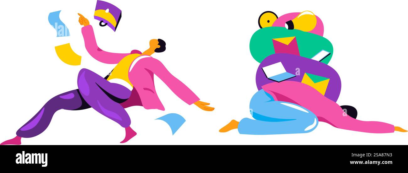 Energetic and abstract vector characters in motion, ideal for dynamic ...