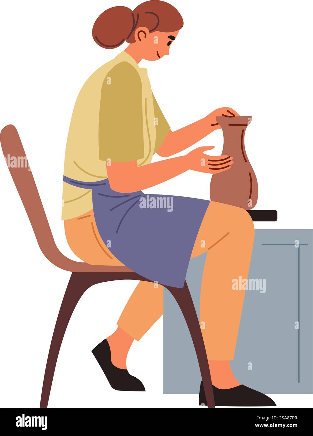 Vector illustration of a potter crafting a vase on a pottery wheel in a ...