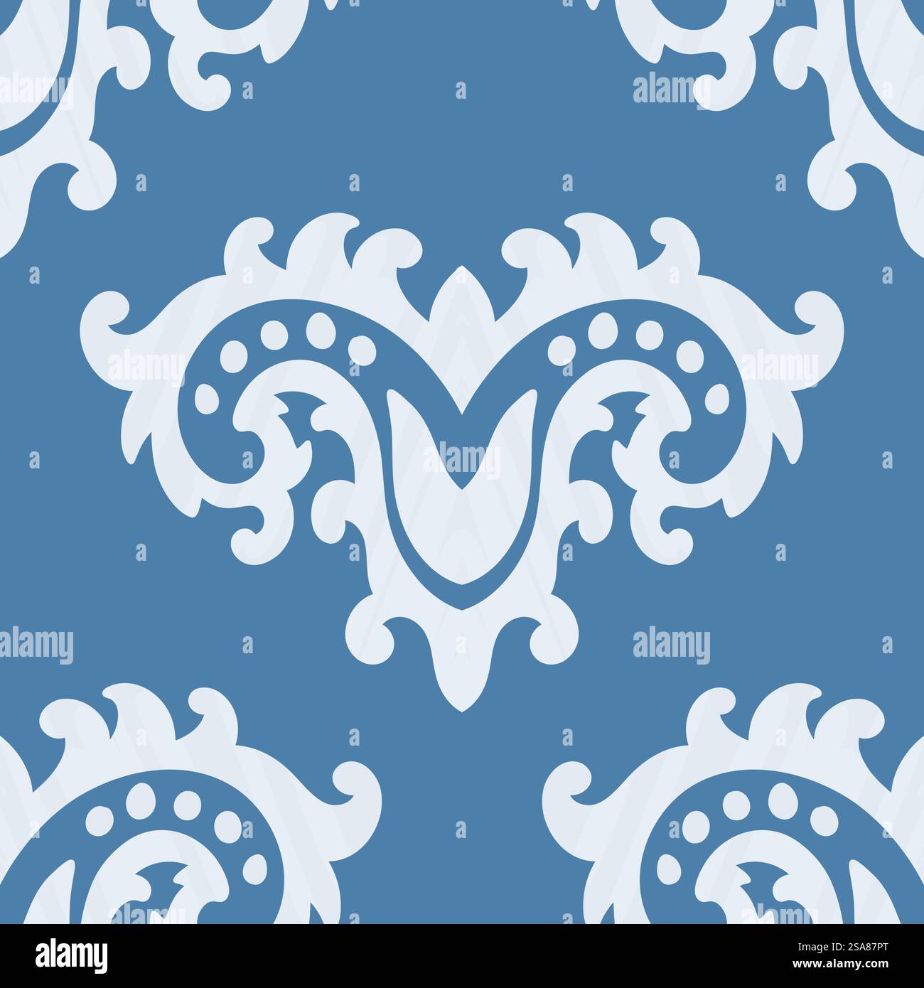 Blue ornamental pattern with intricate details, seamlessly repeatable ...