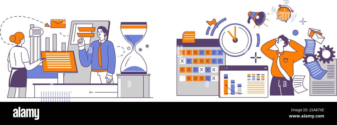 Vector illustration depicting office productivity and management tools ...