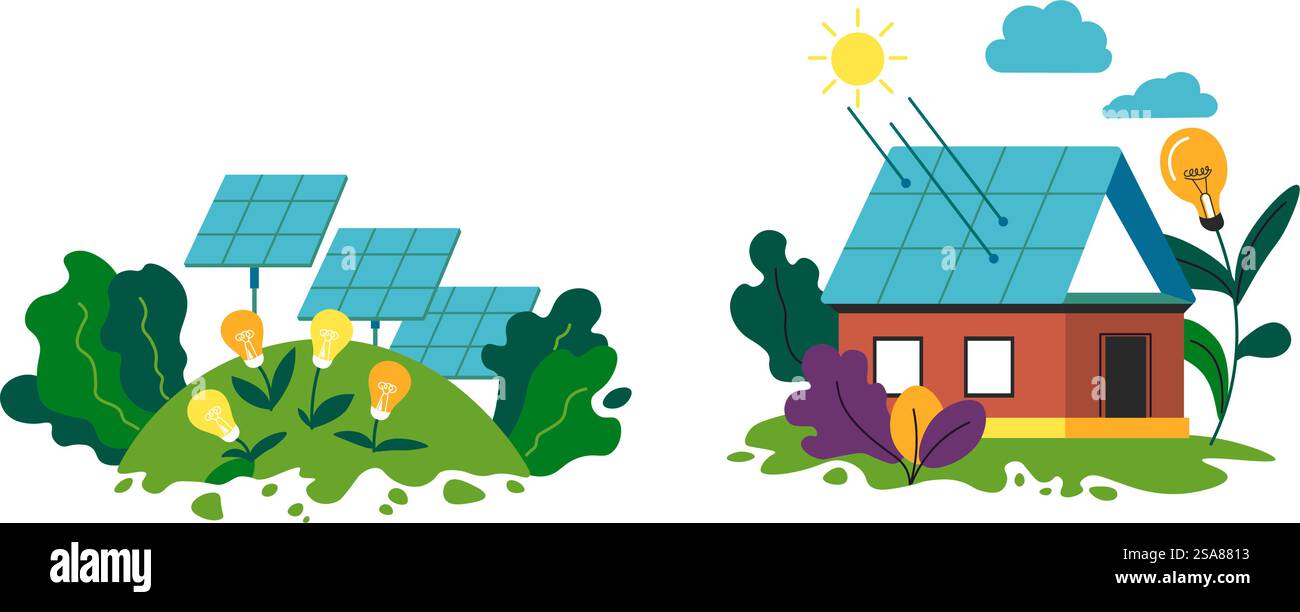 Illustration showing the implementation of solar energy with solar ...