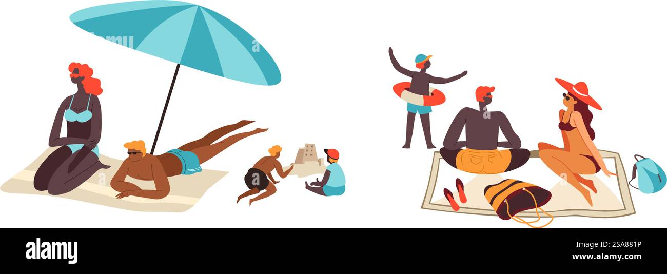 Vector illustration of families enjoying outdoor activities, ideal for ...
