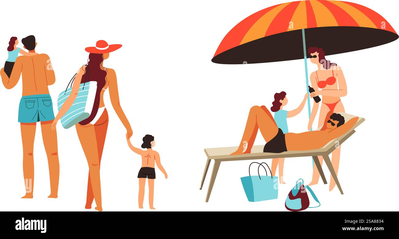 Vector illustration of families enjoying outdoor activities, ideal for lifestyle and ...