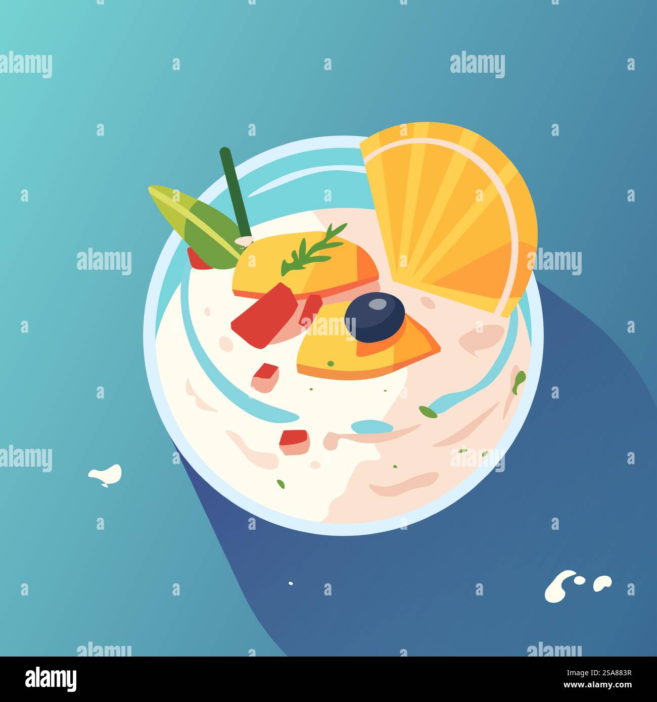 A modern vector illustration of a tropical fruit salad in a bowl ...