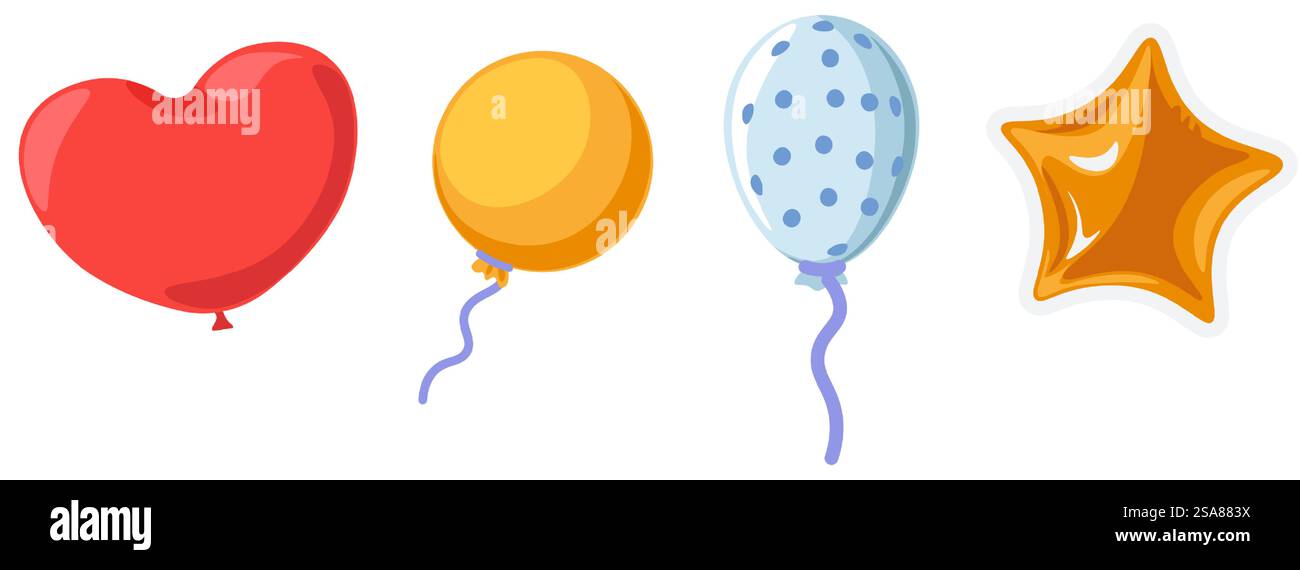 Colorful party balloons in various shapes and colors, vector ...