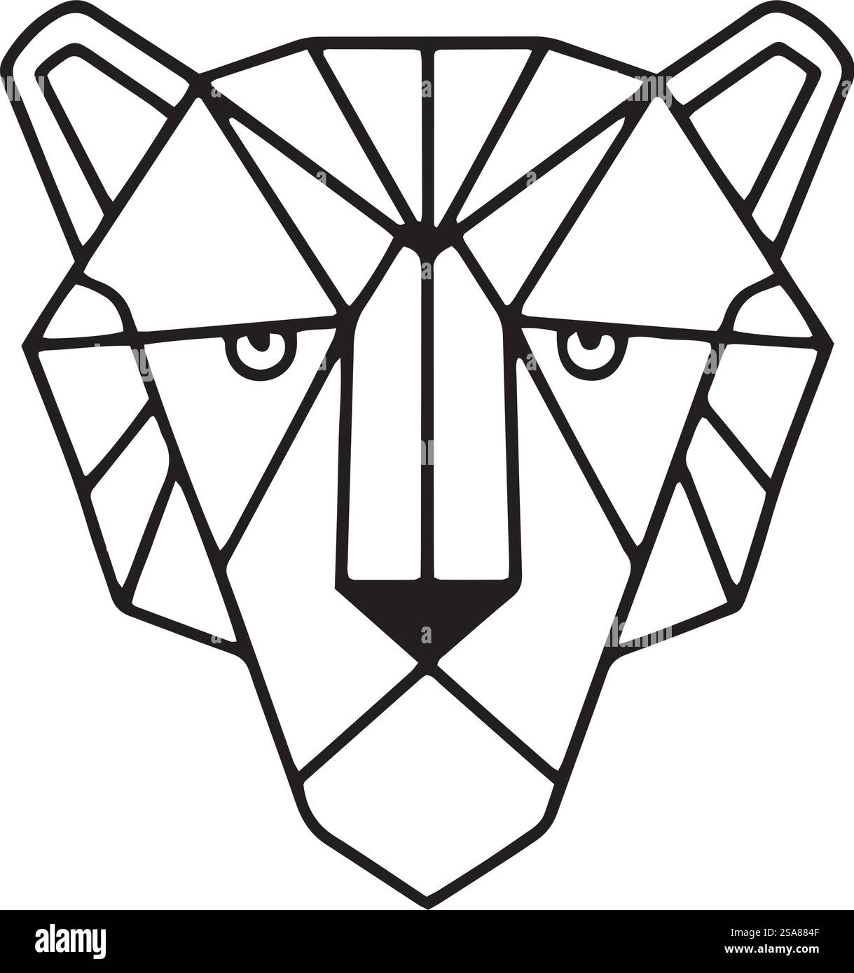 Geometric design of a lion head, black and white vector illustration ...